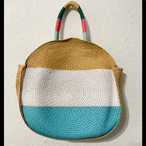 Bags | Circle Straw Bag Beach Tote Color Striped | Poshmark